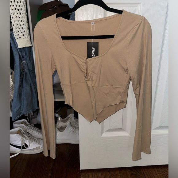 Tops | Long Sleeve Tan Crop Top | Poshmark